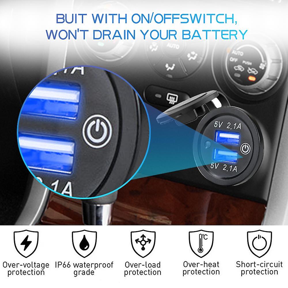 Dual USB 4.2A 12-24V Car Boat Motorcycle Tractor Charger Power Plug ...