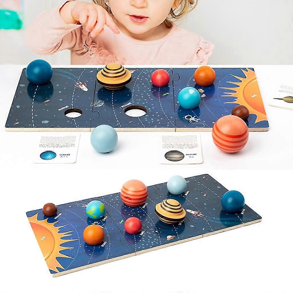 Wooden Solar System Cosmos Learning Toy Cognitive Puzzle Wooden Toy Set ...