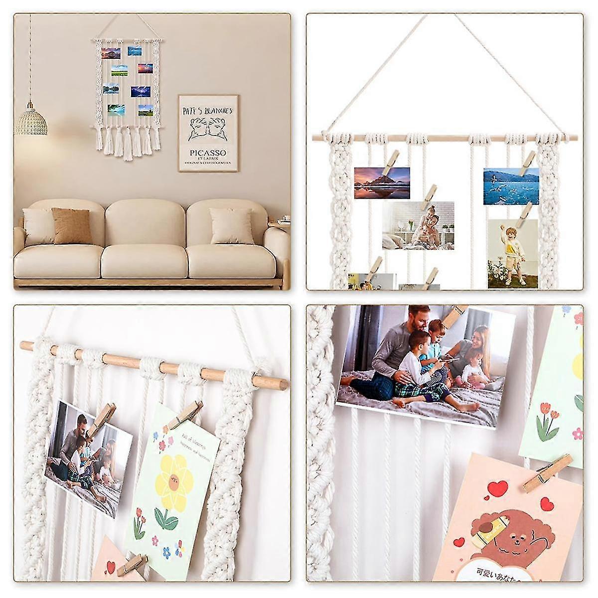 Hanging Photo Display with 30 Wood Clips Macrame Wall Hanging Picture ...