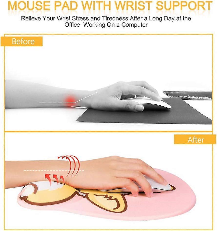 Ergonomic Pink Mouse Pad with Wrist Support,Non-Slip Backing Corgi ...