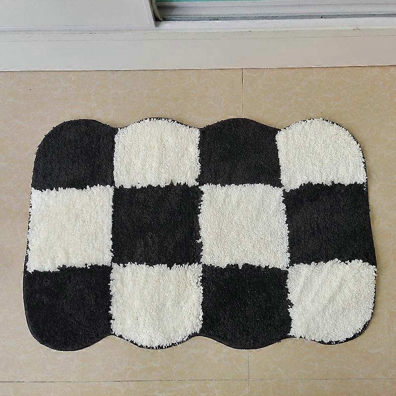 INS Plaid Bathroom Mat Soft Plush Tufted Irregular Geometric Grids ...