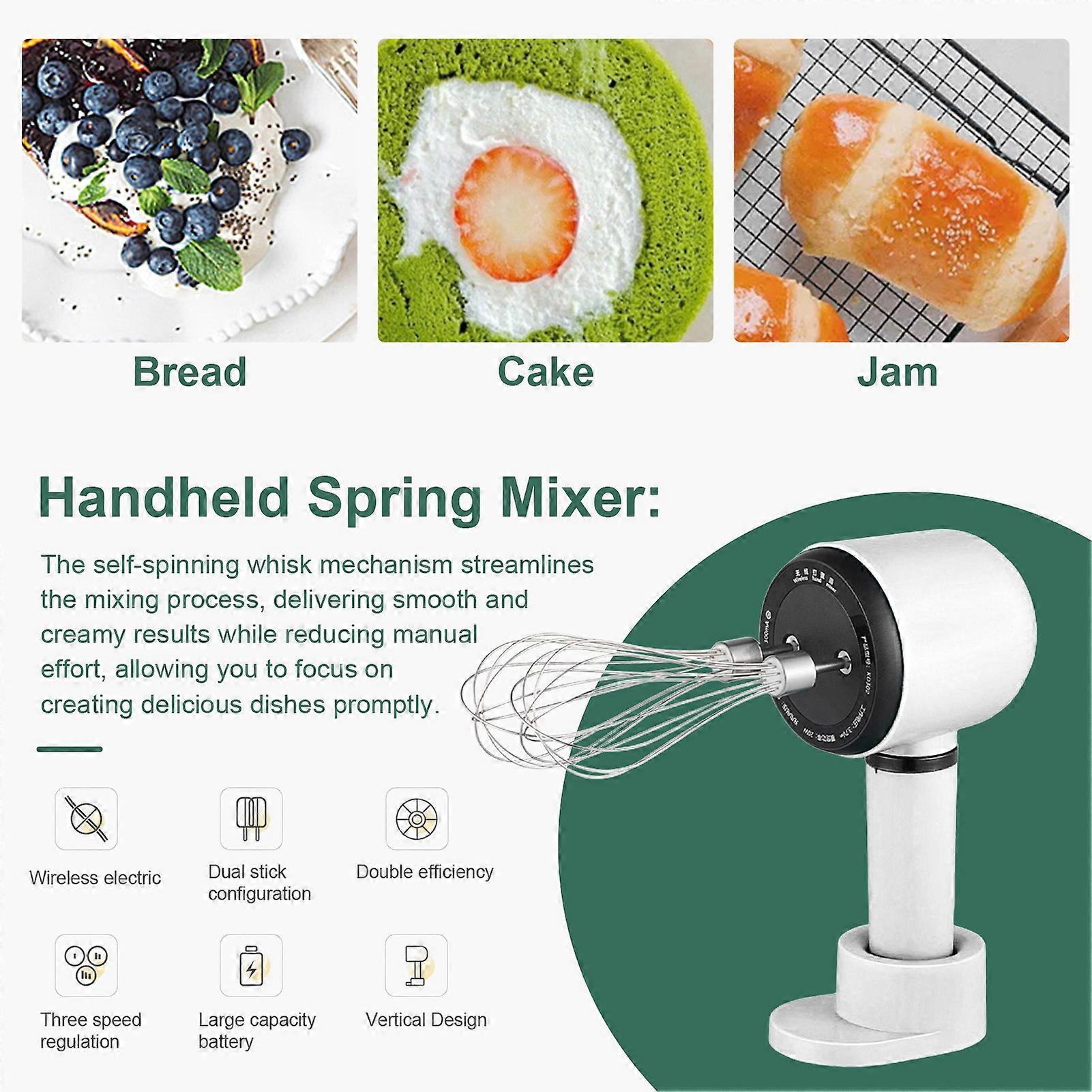 Cordless Electric Egg Beater Hand Mixer 3-Speed Double-Rod Control ...