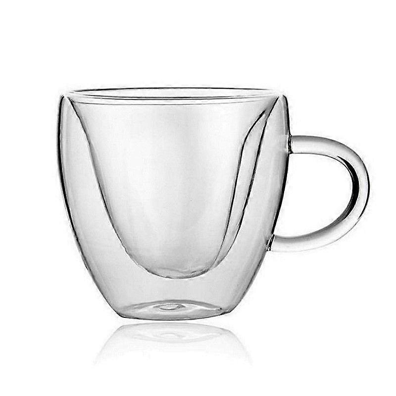 New creative double-layer heart-shaped glass cup with handle insulated ...
