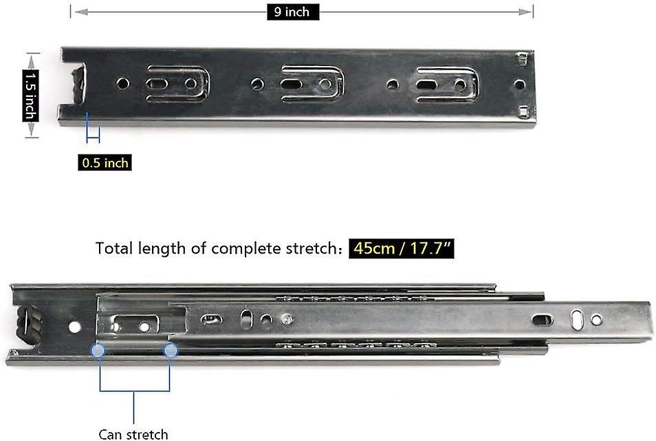 Drawer Slides 9 Inch Full Extension 3 Sections Ball Bearing Telescopic ...