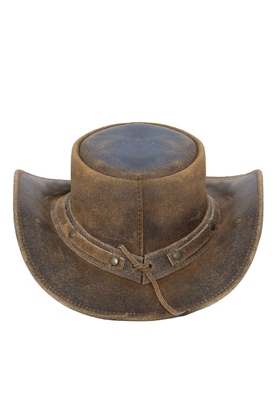 Cowboy Aussie Real Leather Hat Australian Tan Brown Western Outback ...