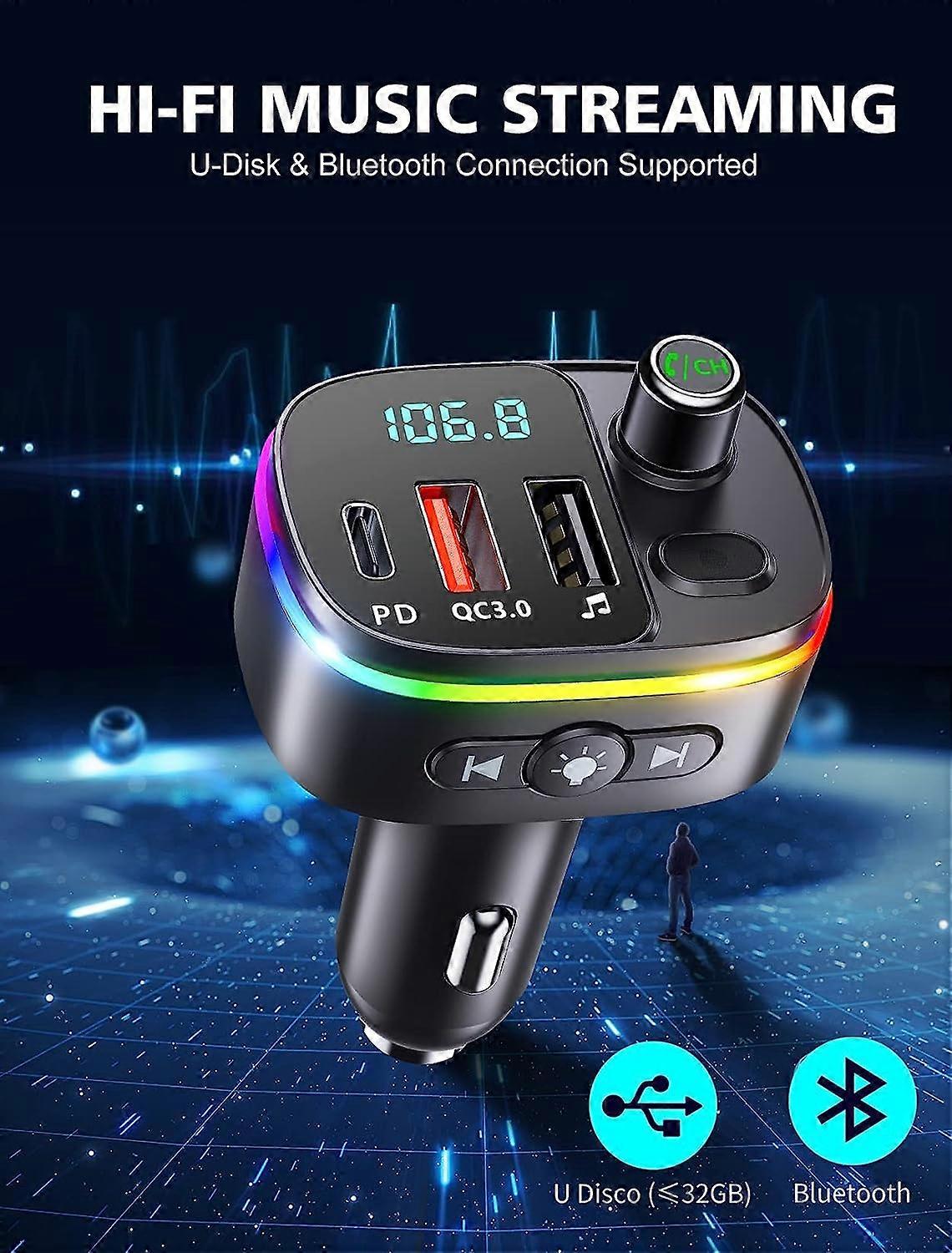 FM Transmitter for Car Bluetooth 5.0, QC3.0 and PD 18W USB C Car ...