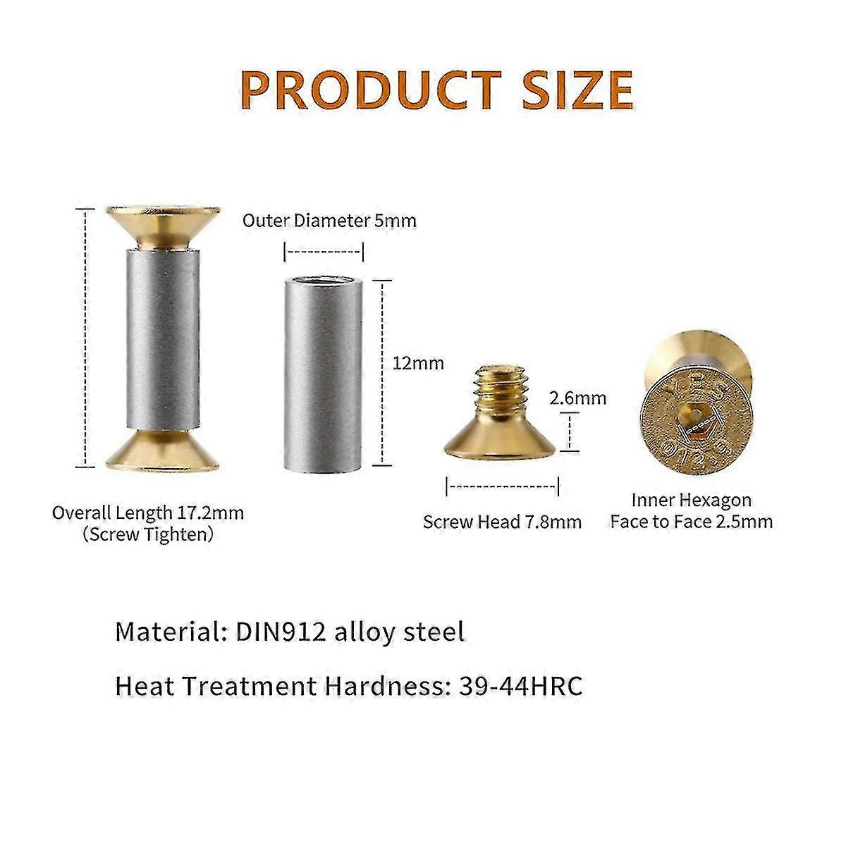 10 Packs Knife Handle Screws Rivets Bolts Fasteners, Gold Hex Flat Head ...