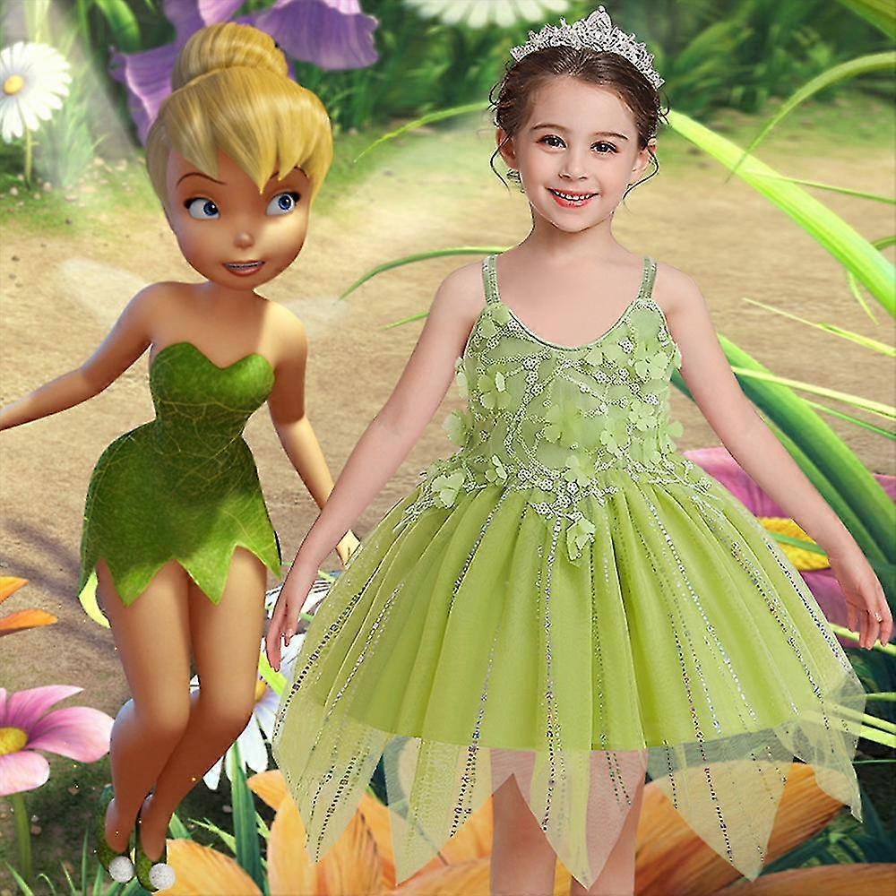 Kids Girls Tinker Bell Princess Fairy Tulle Dress Tinkerbell Cosplay ...