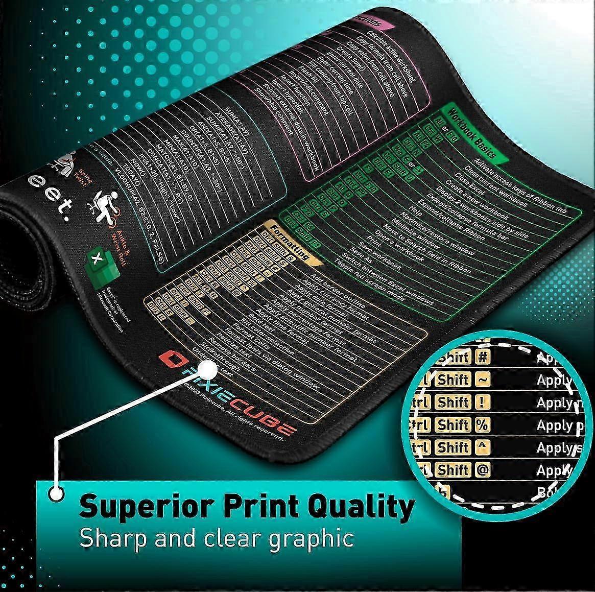Excel Shortcut Keys Mouse Pad - Extended Large XL Cheat Sheet Gaming ...