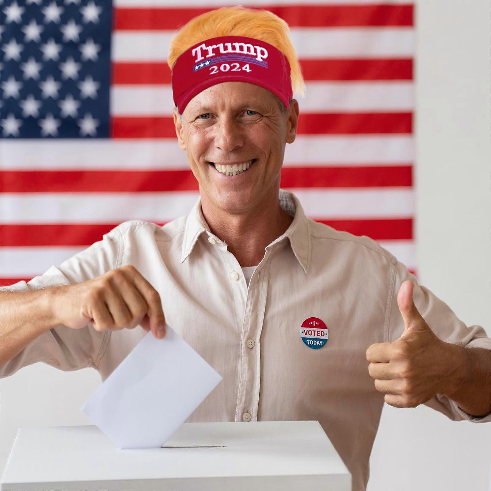Trump 2024 Embroidered Cap with Wig - Ultra Adjustable Red Hat | Fruugo UK