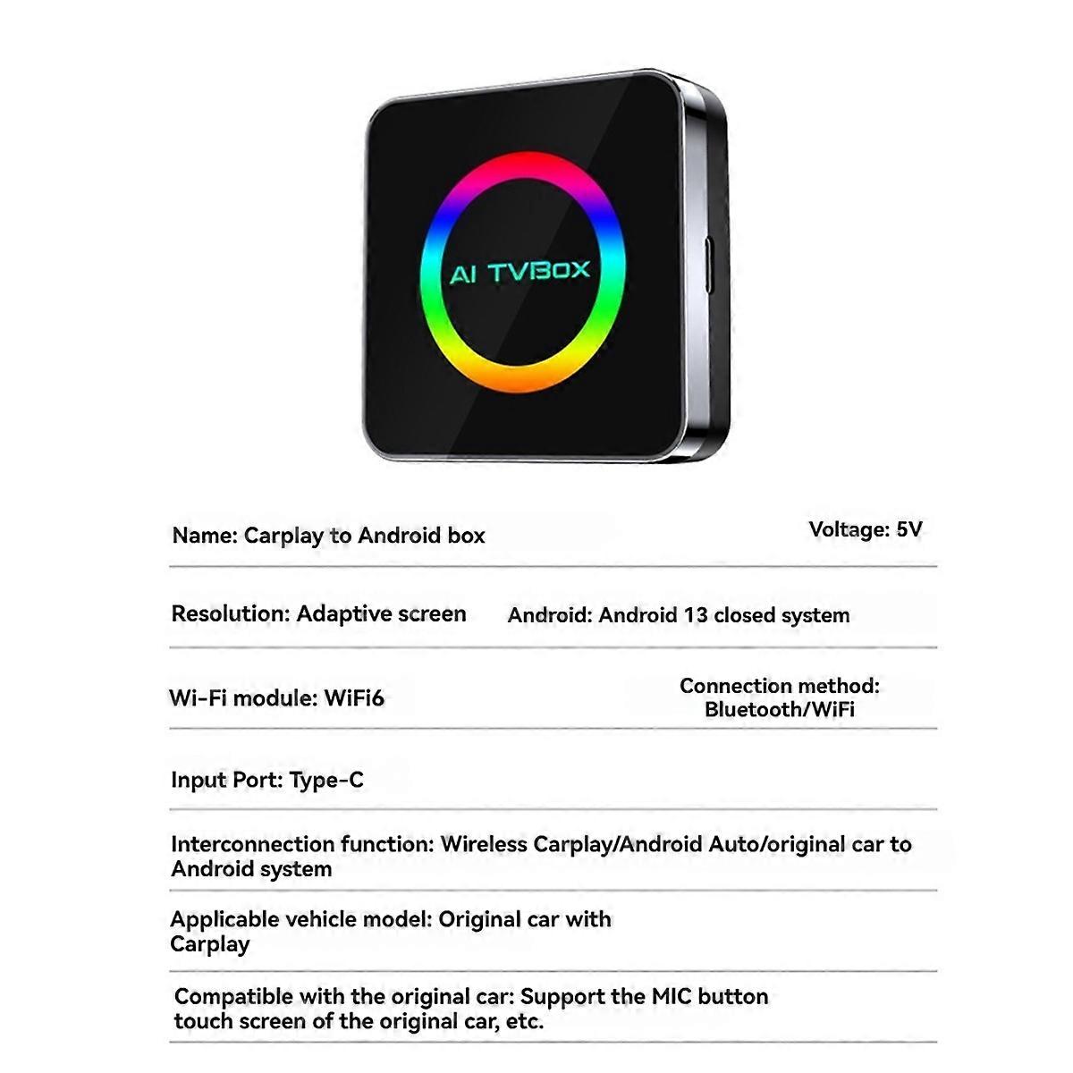 Android 13 Ai TVBox Ai Box Carplay WIFI6 Wireless Carplay/Android Auto ...
