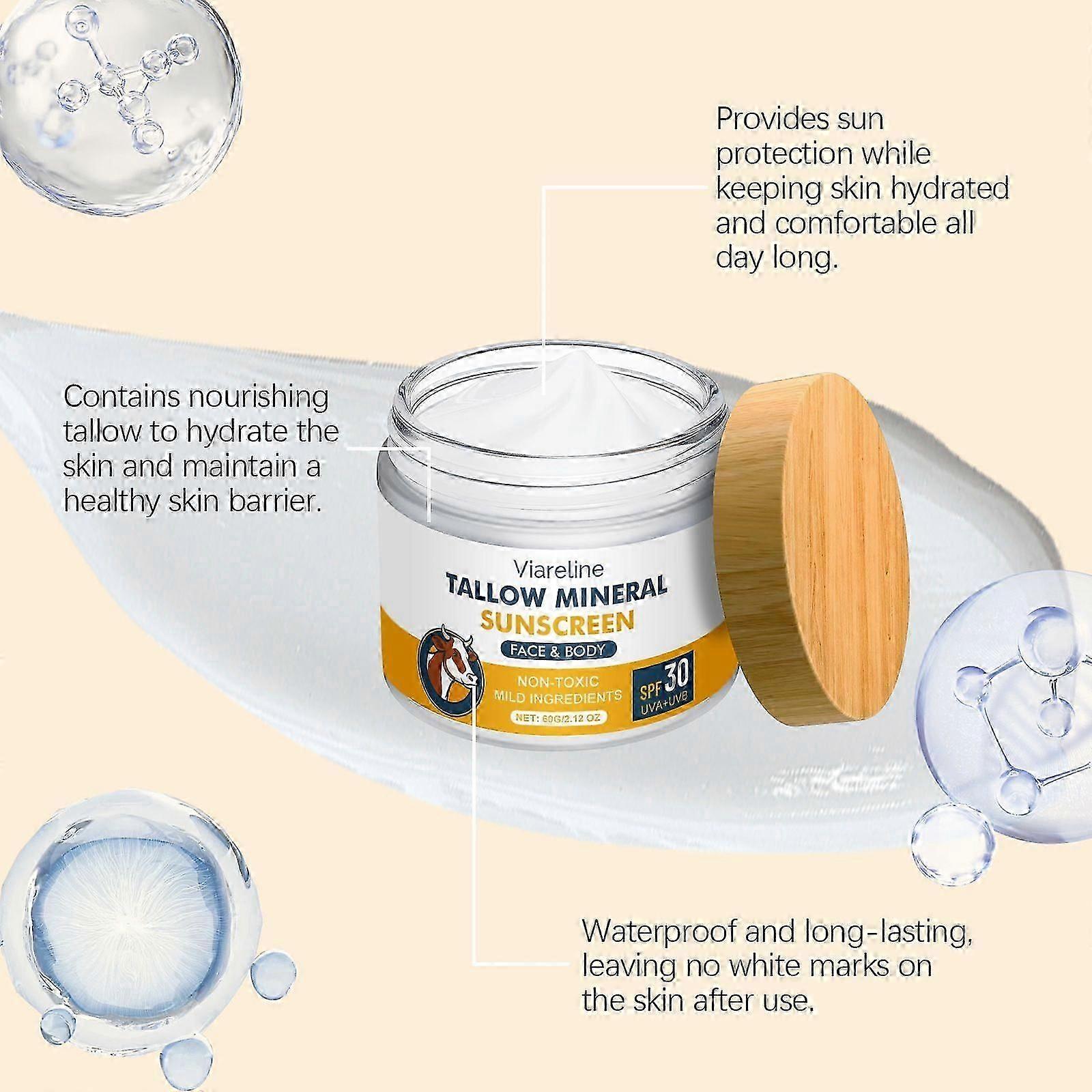 Beef Tallow Sunscreen, Mineral Sunscreen SPF 30, Non Toxic Sunscreen ...