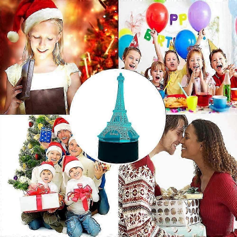 Eiffel Tower 3D LED Optical Illusion Acrylic Night Light with Remote 7 ...