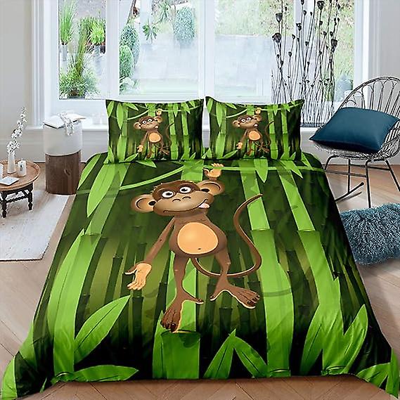 Kids Monkey Duvet Cover Bamboo Leaves Bedding Set Funny Animal ...