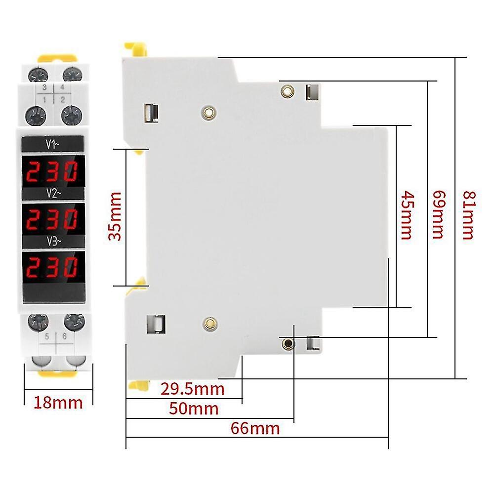 Modular Led Digital Three-phase Voltmeter For Din Rail Voltage Meter Ac80-500v | Fruugo UK