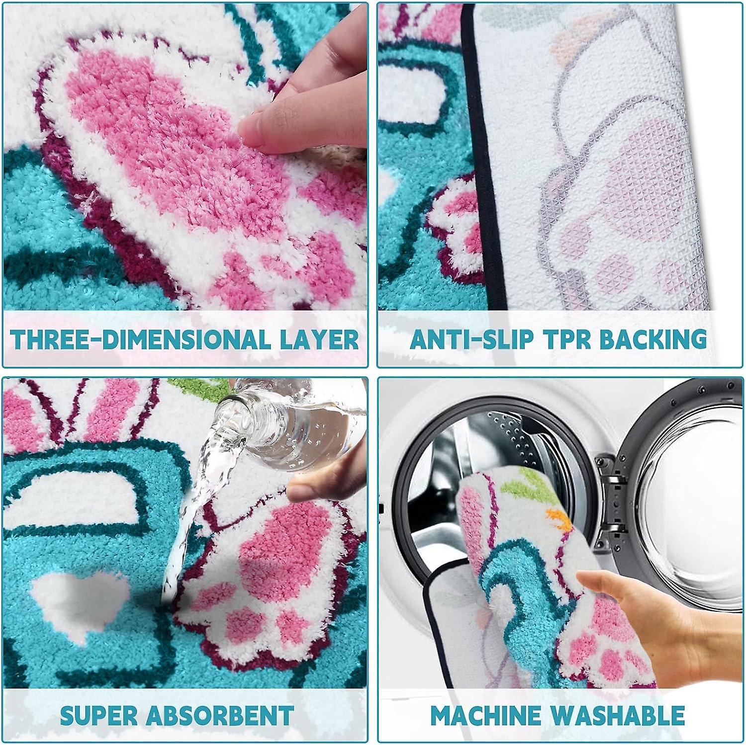 Easter Bath Mat, Bunny Teal Truck Bathroom Rugs - Farmhouse Easter ...