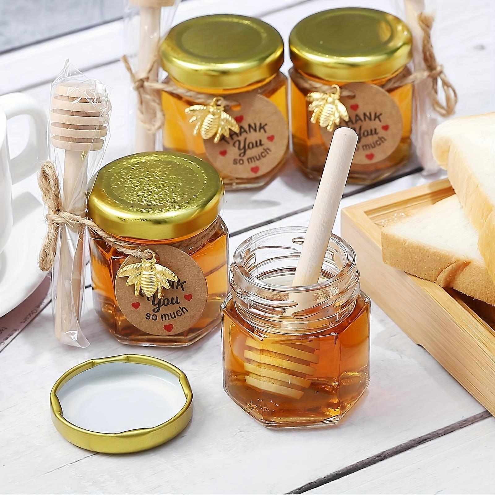 30/50/60pcs, Mini Glass Honey Jars 1.5 Oz, Small Honey Jars With Dippers, Bee Charms, Thank You ...