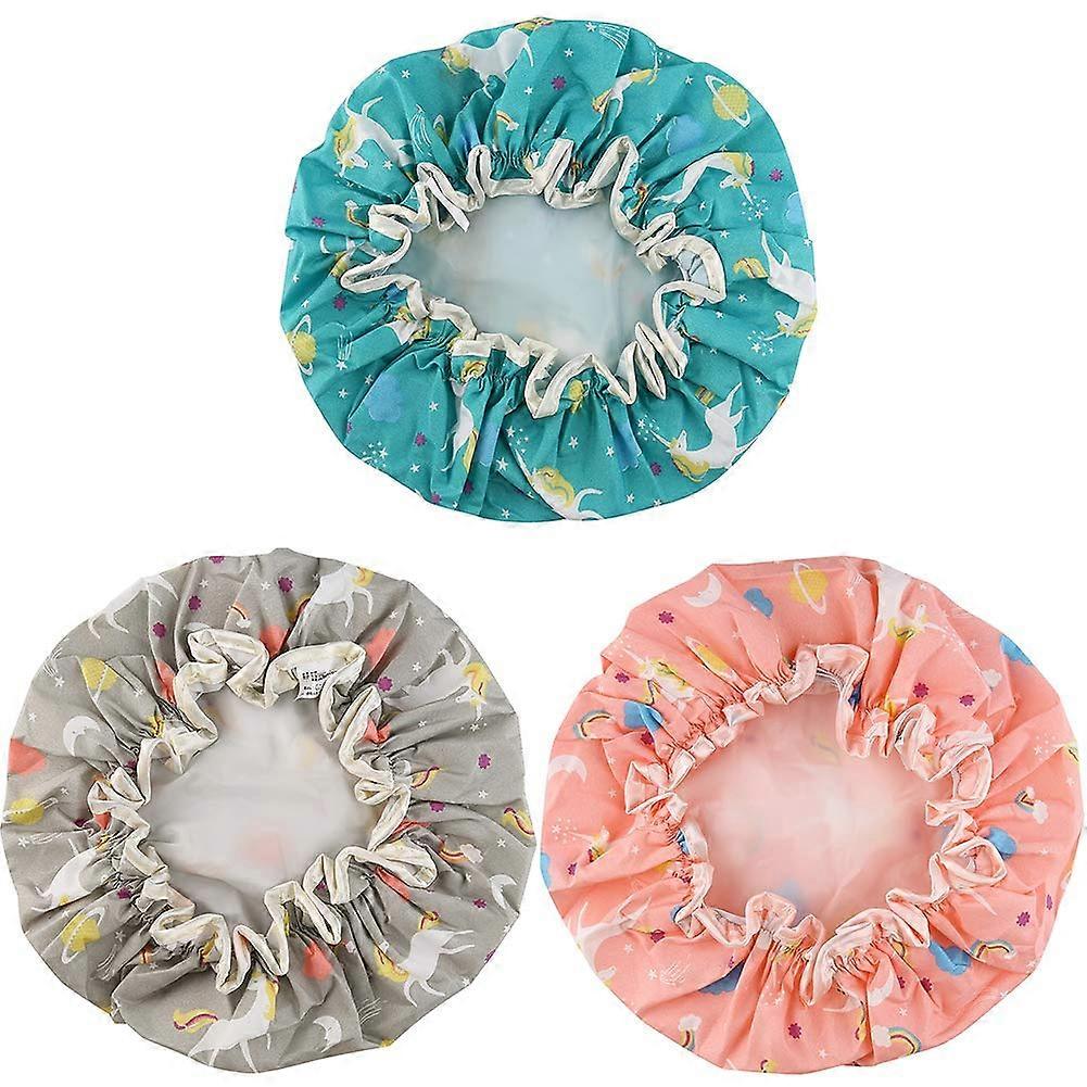 Shower Caps, 3 Pack Bath Cap For Women Waterproof & Adjustable Double ...