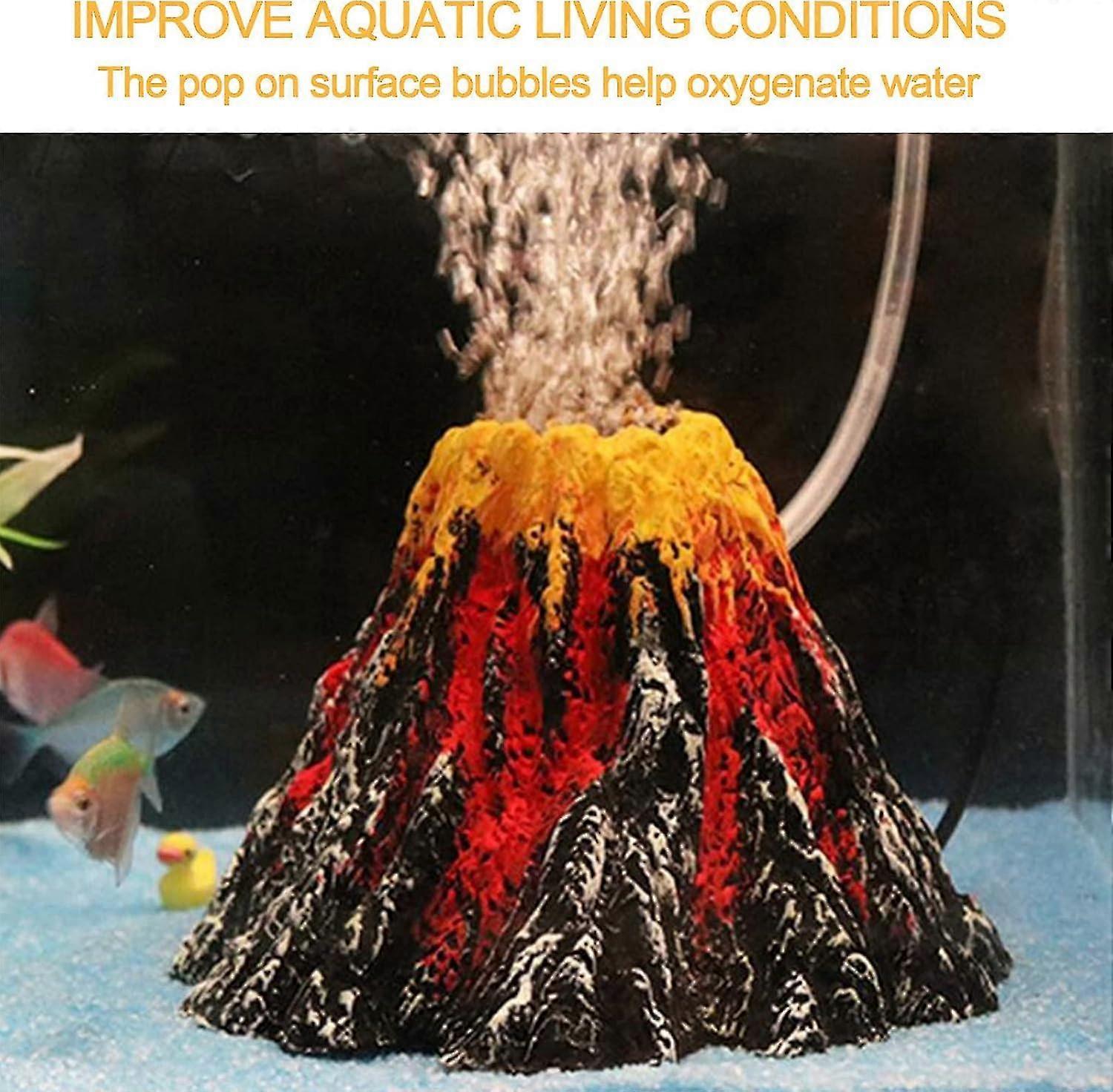 Volcano Aquarium Decor Kit, Multicolor with LED Light, Air Stone for ...