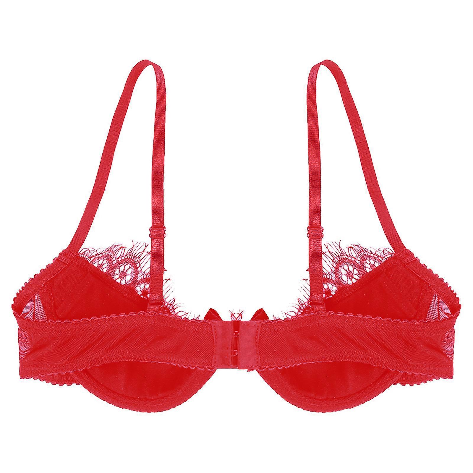 Womens Sheer Lace Open Cup Lingerie Bra Adjustable Spaghetti Shoulder ...