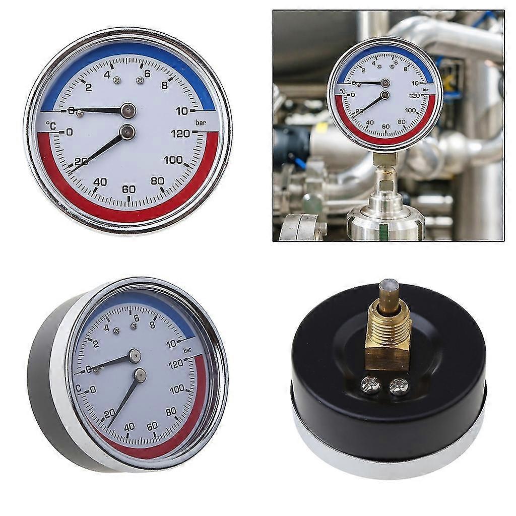 Thermo-manometer Temperature & Pressure Gauge Up To 120 & 10 Bar 1/8/1/4-inch | Fruugo UK