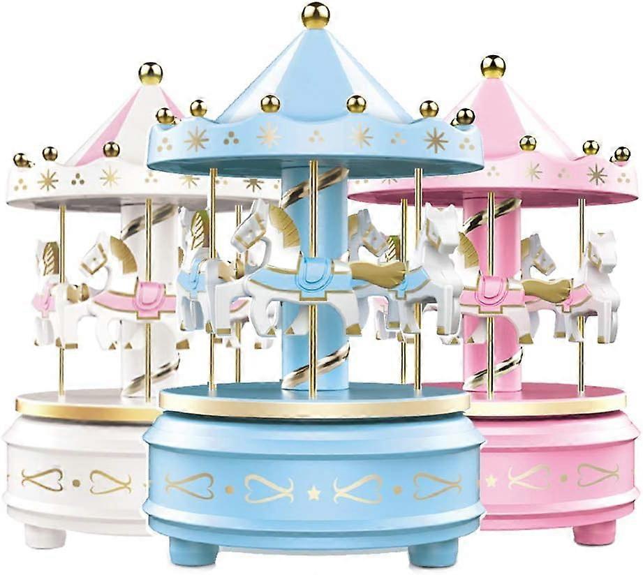 Carousel Music Box - Easy Twist, Blue - 4 Horse Classic Decor, Melody ...