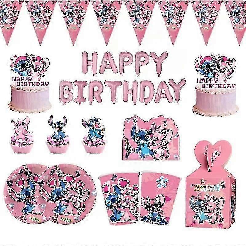 Pink Stitch Birthday Party Decoration Lilo And Stitch Theme Tableware ...