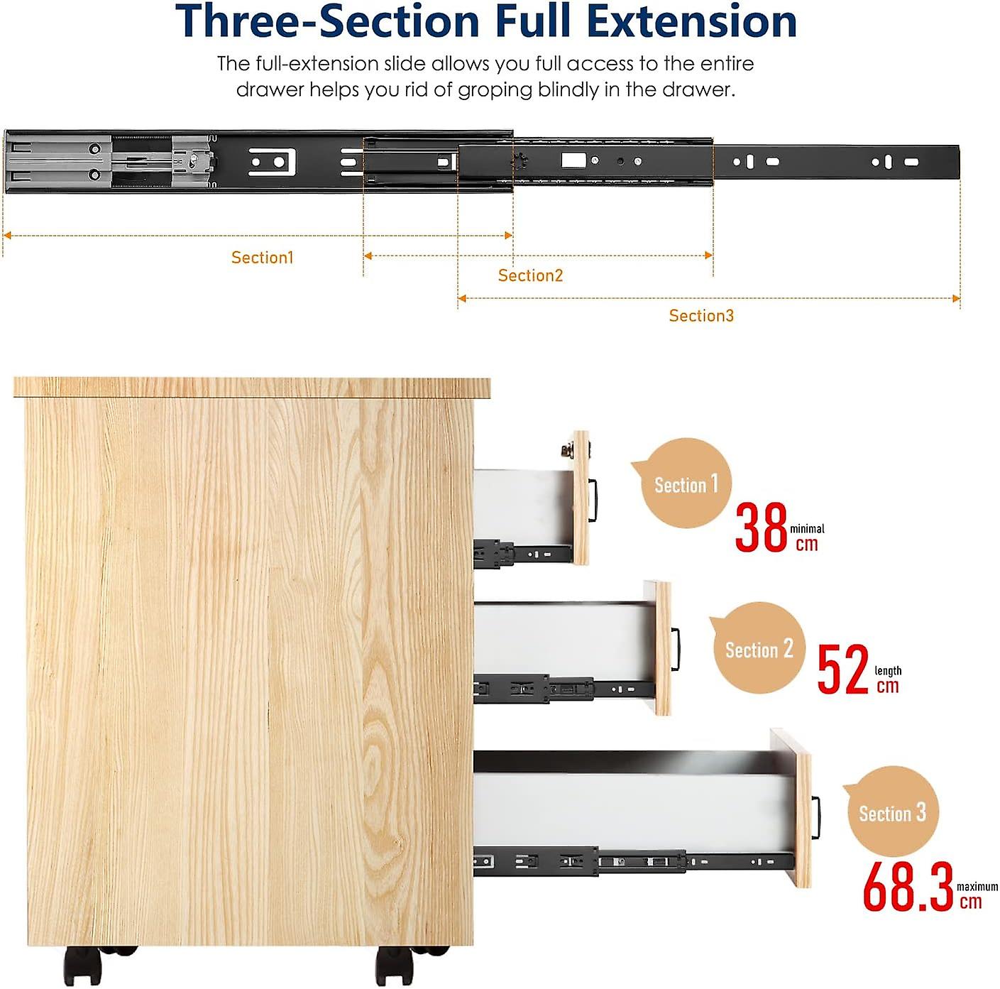 1 Pairs 2 Pack 14 Inch Full Extension Ball Bearing Drawer Slides Side ...