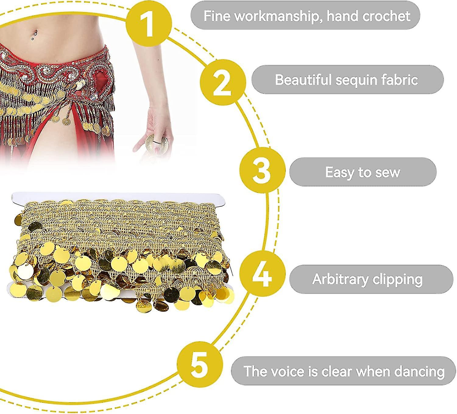 10 Yard's Belly Dance Belt Sequin Tape Trim Belly Dance Tangest Belt ...