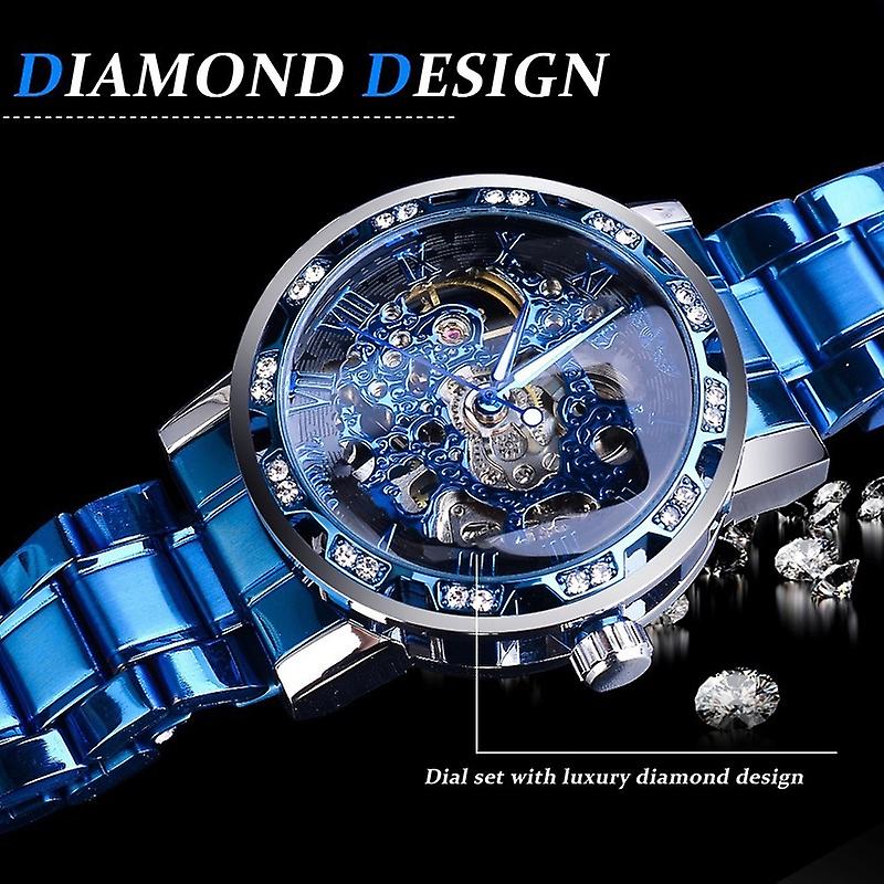 Winner Skeleton Diamond Men Manual Mechanical Watch | Fruugo UK
