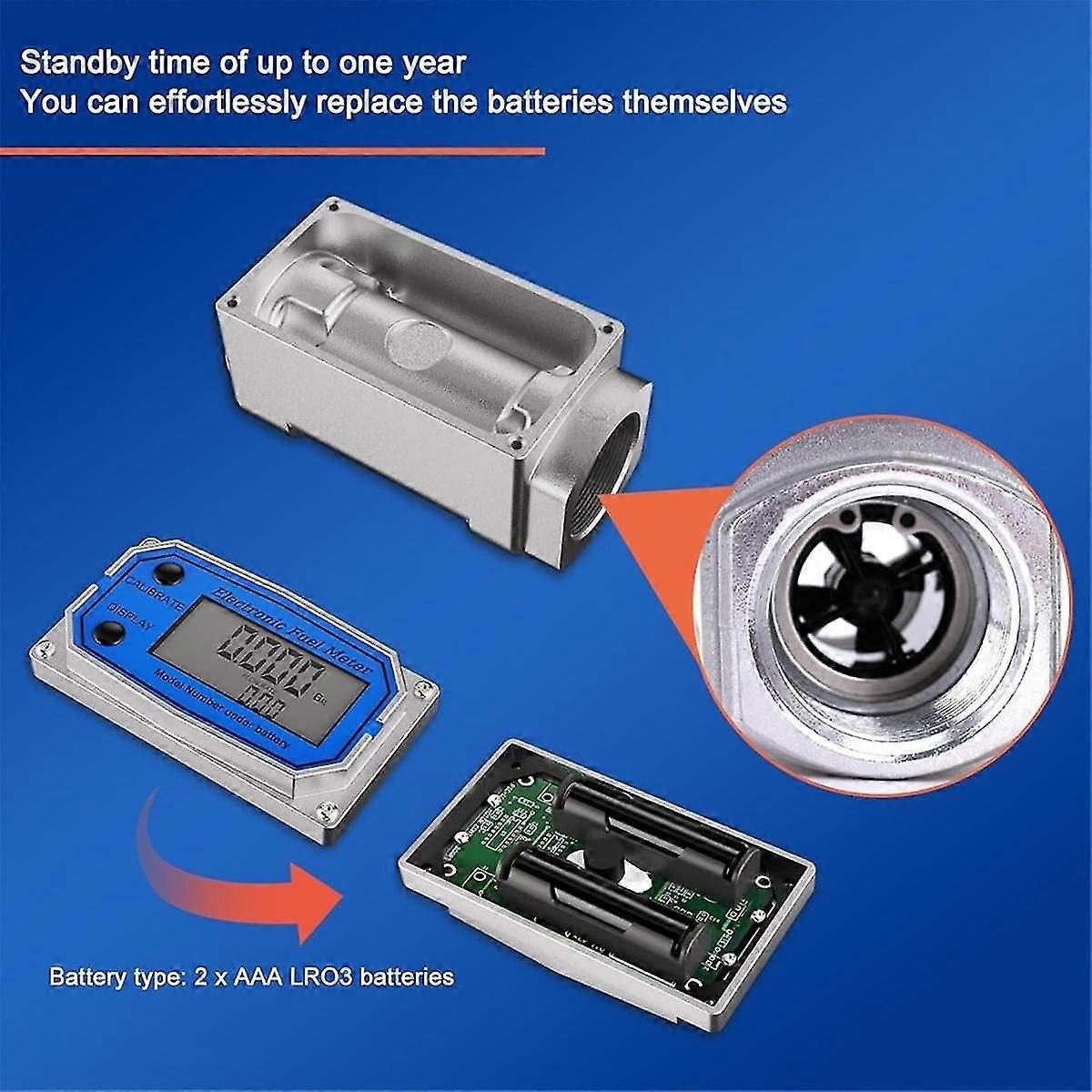 Flow Meter 3/4 Inch Digital LCD Display, NPT Counter Waterproof Oil Flow Meter, Between GAL ...