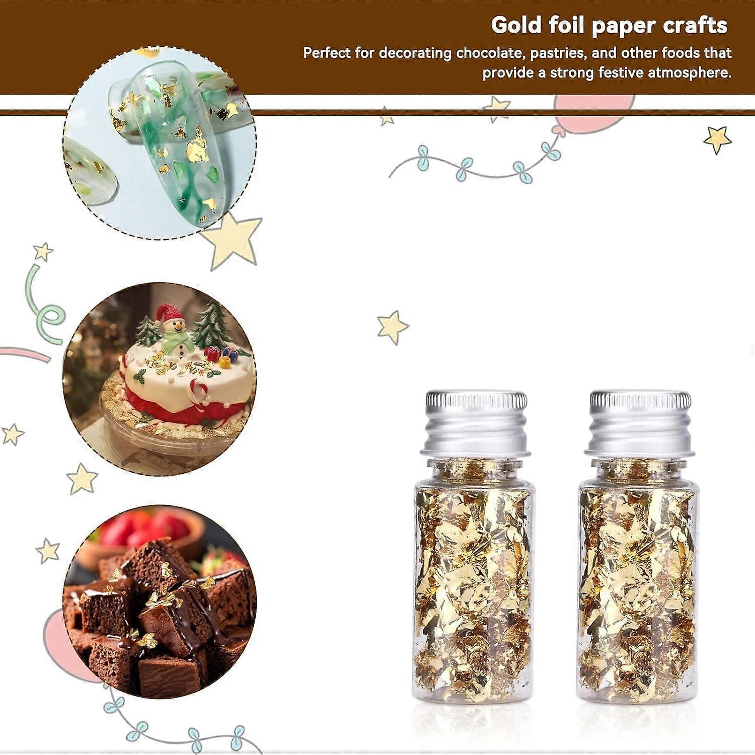 Bottles Edible Gold Leaf, Gold Leaf Flakes Paper Sheets for Dessert ...