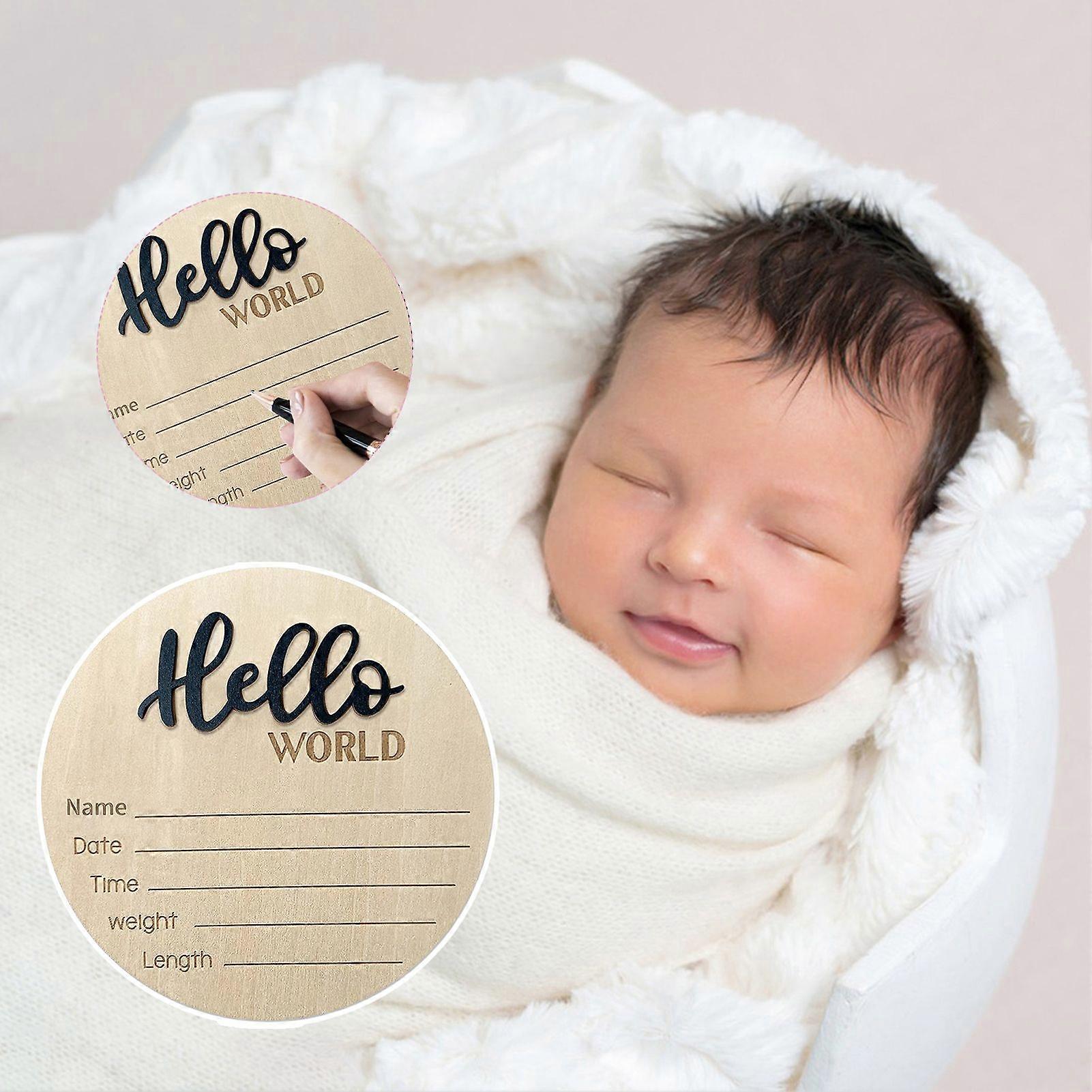 Wooden Baby Birth Announcement Sign Hello World Newborn Welcome Sign ...
