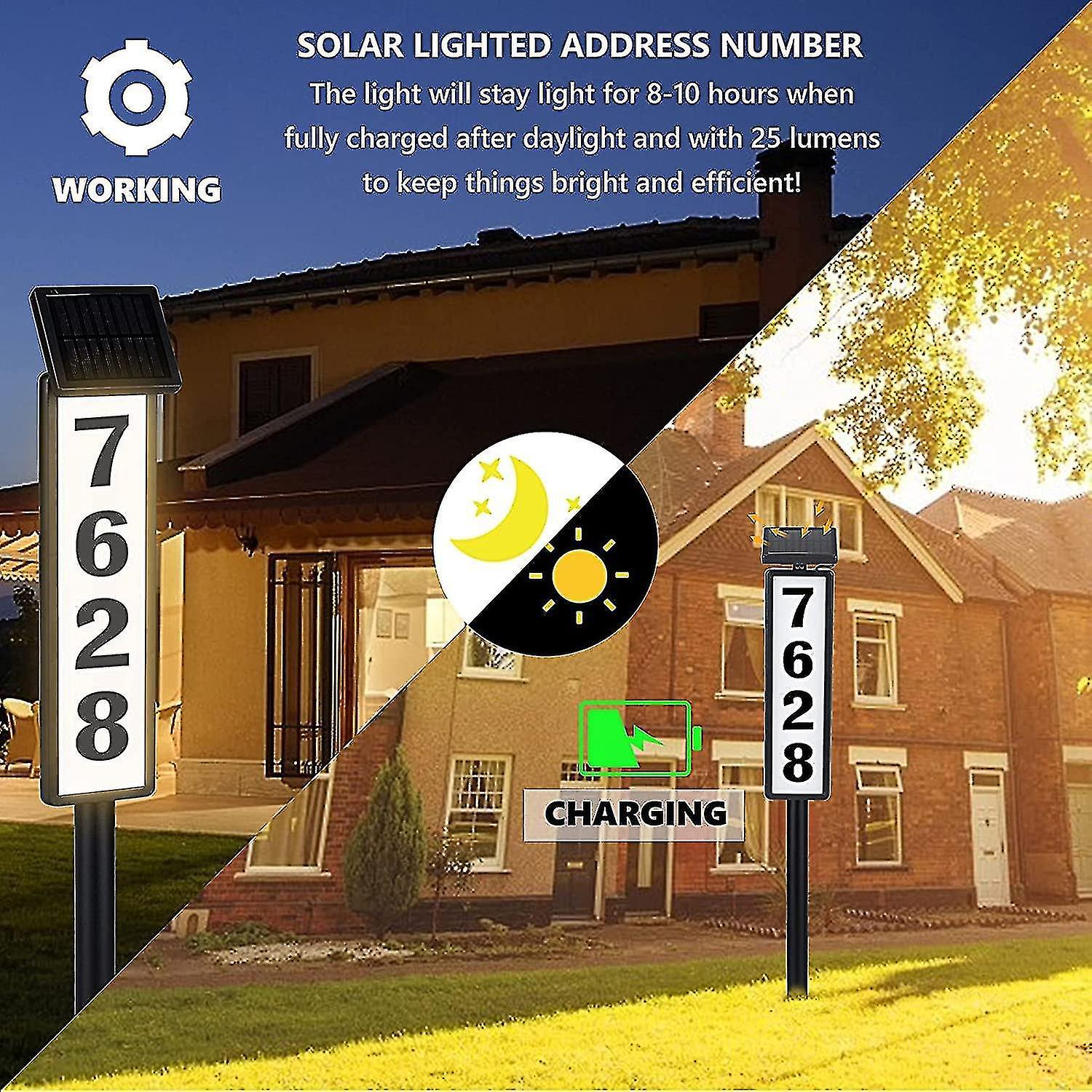 Solar Lighted House Address Numbers Sign, Solar Powered House Numbers ...
