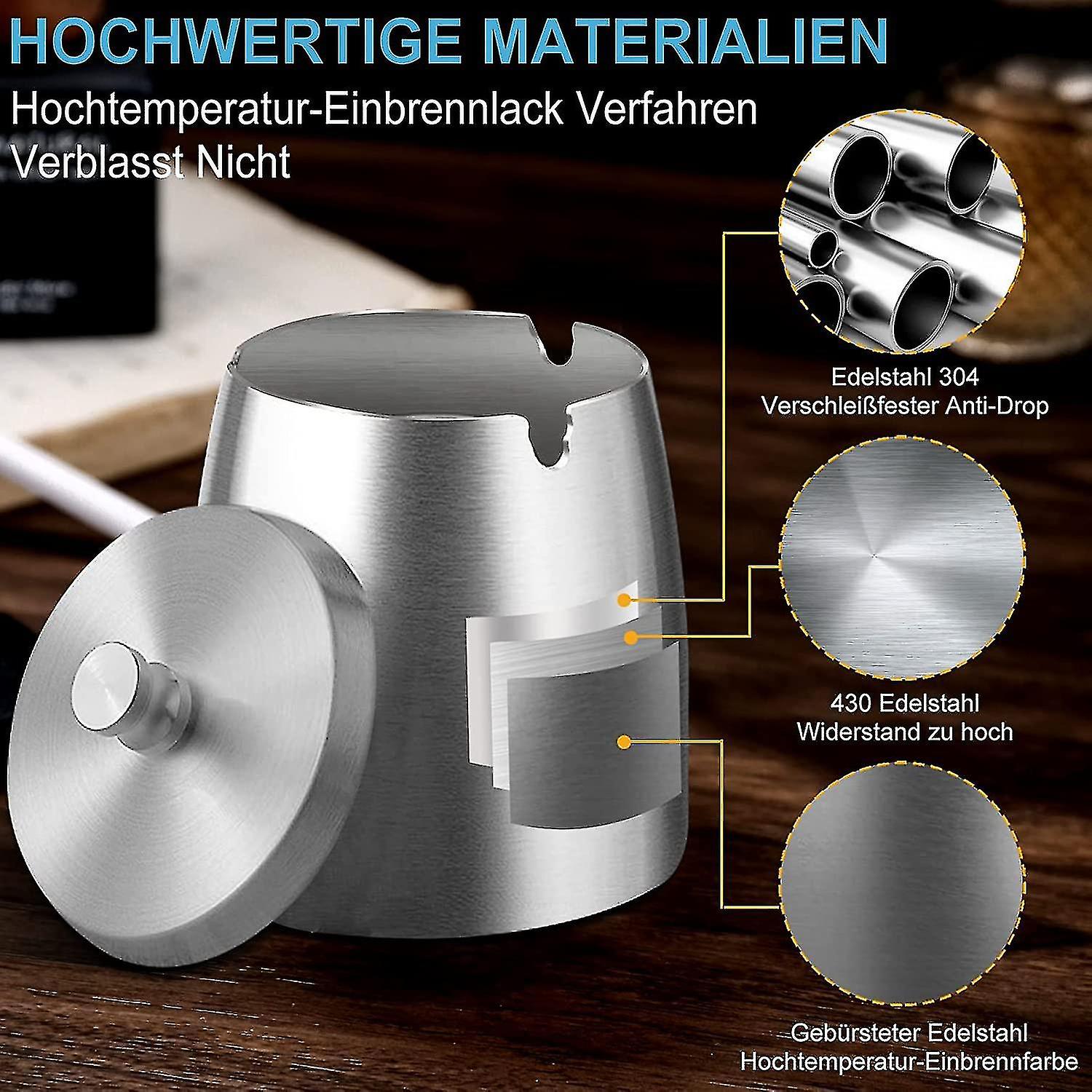 Stainless Steel Ashtray With Lid Outdoor Windproof Ashtray With Non ...