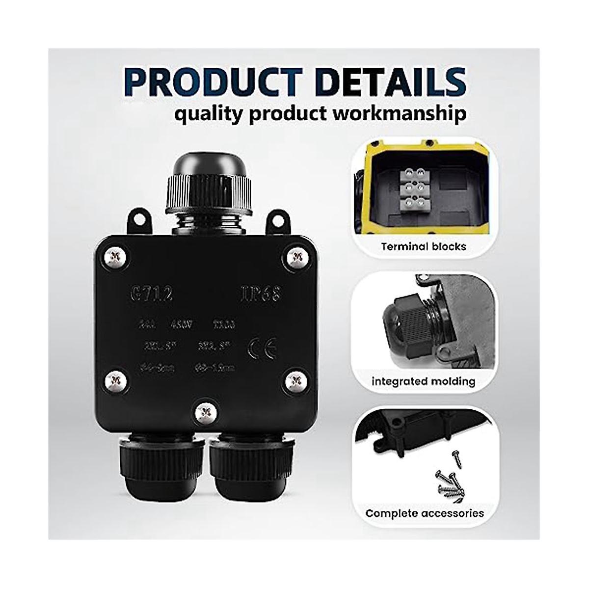 4Pcs Waterproof Junction Box 3 Way, IP68 External Waterproof Electrical ...