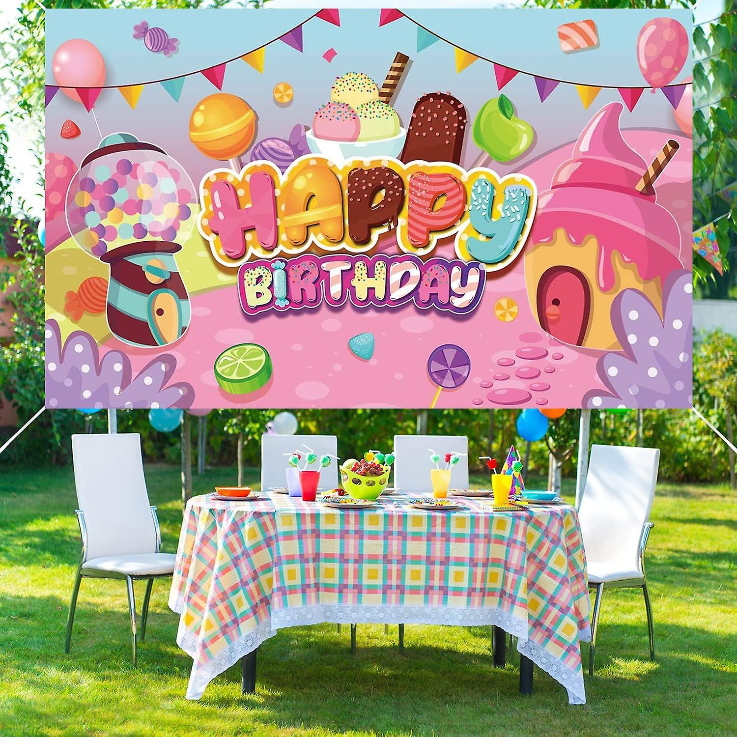 Candyland Happy Birthday Backdrop Lollipop Ice Cream Birthday Banner ...