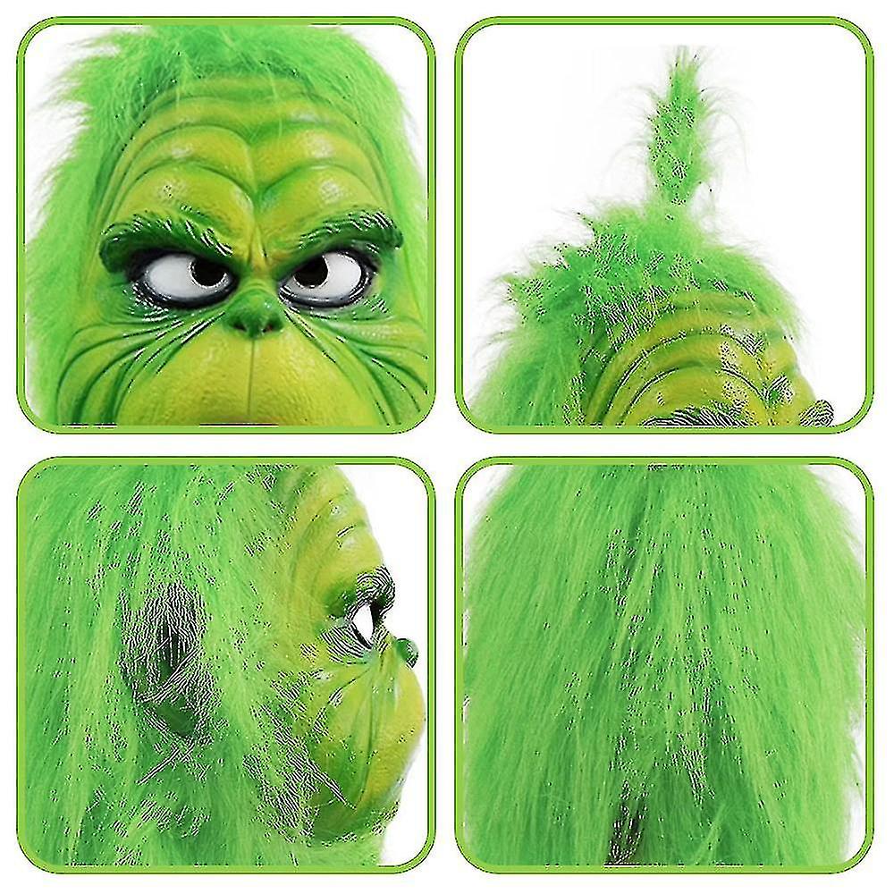 Christmas The Grinch Full Head Latex Mask Xmas Hat Monster Adult Gloves ...