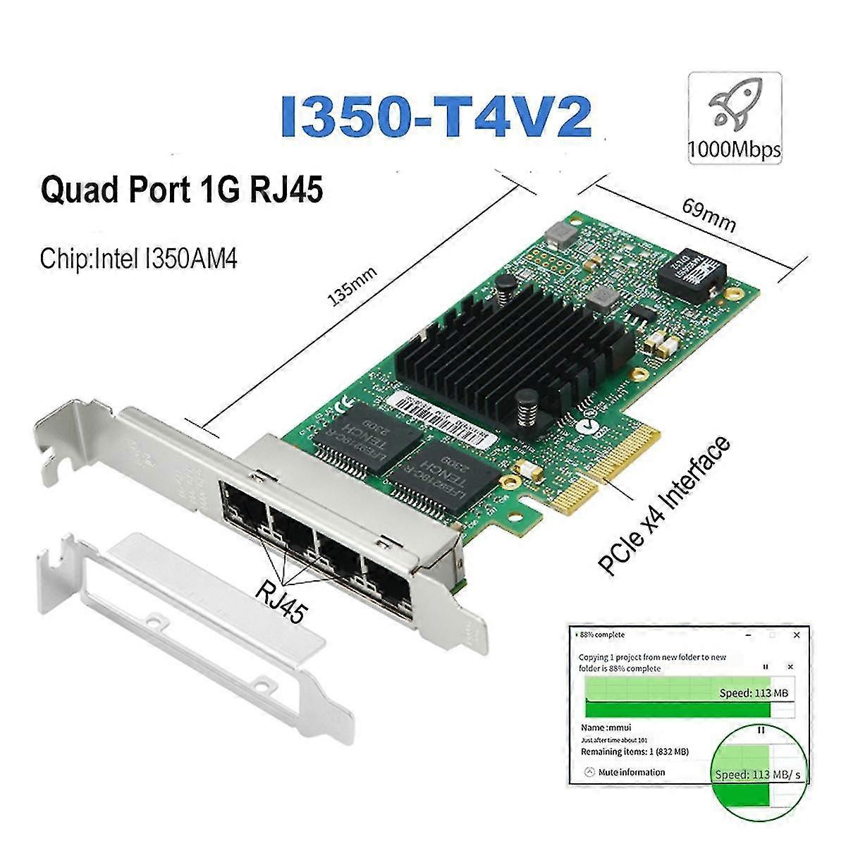 I350-T4V2 4 portar PCI-e X4 Gigabit Ethernet-nätverkskort Quad Rj45 ...