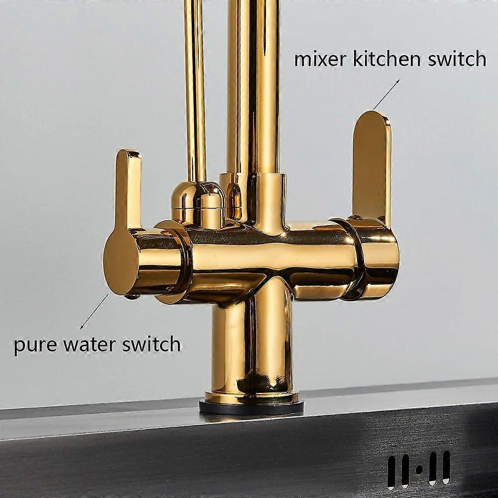 Senlesen Golden Kitchen Faucet for Purified Water Brass Deck Mounted ...