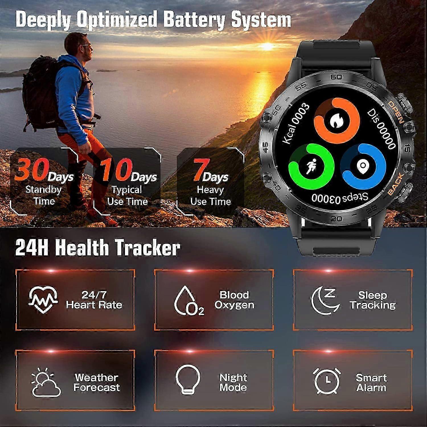 Smartwatch men, telephone function 1.39" HD touchscreen watches fitness ...