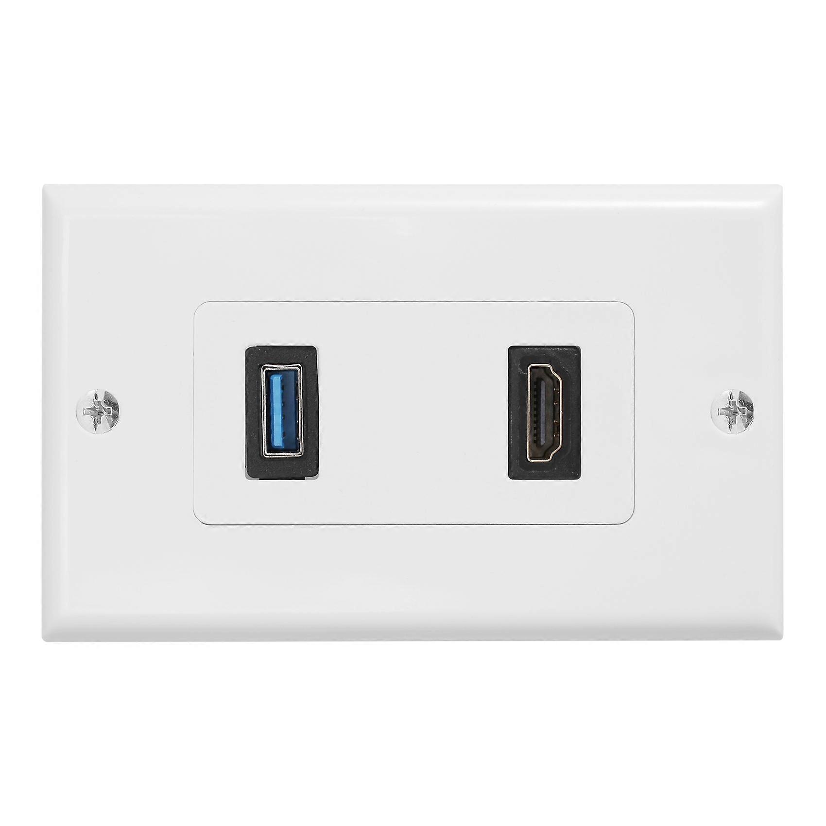 1x 2Port HDMI+USB 3.0 Female Wall Face Plate Panel Outlet Socket ...