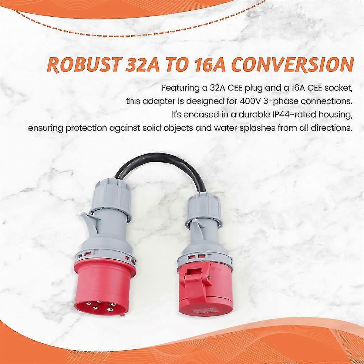 32A to 16A Power Adapter 5 Pin Red CEE Male Female Industrial Plug EU ...