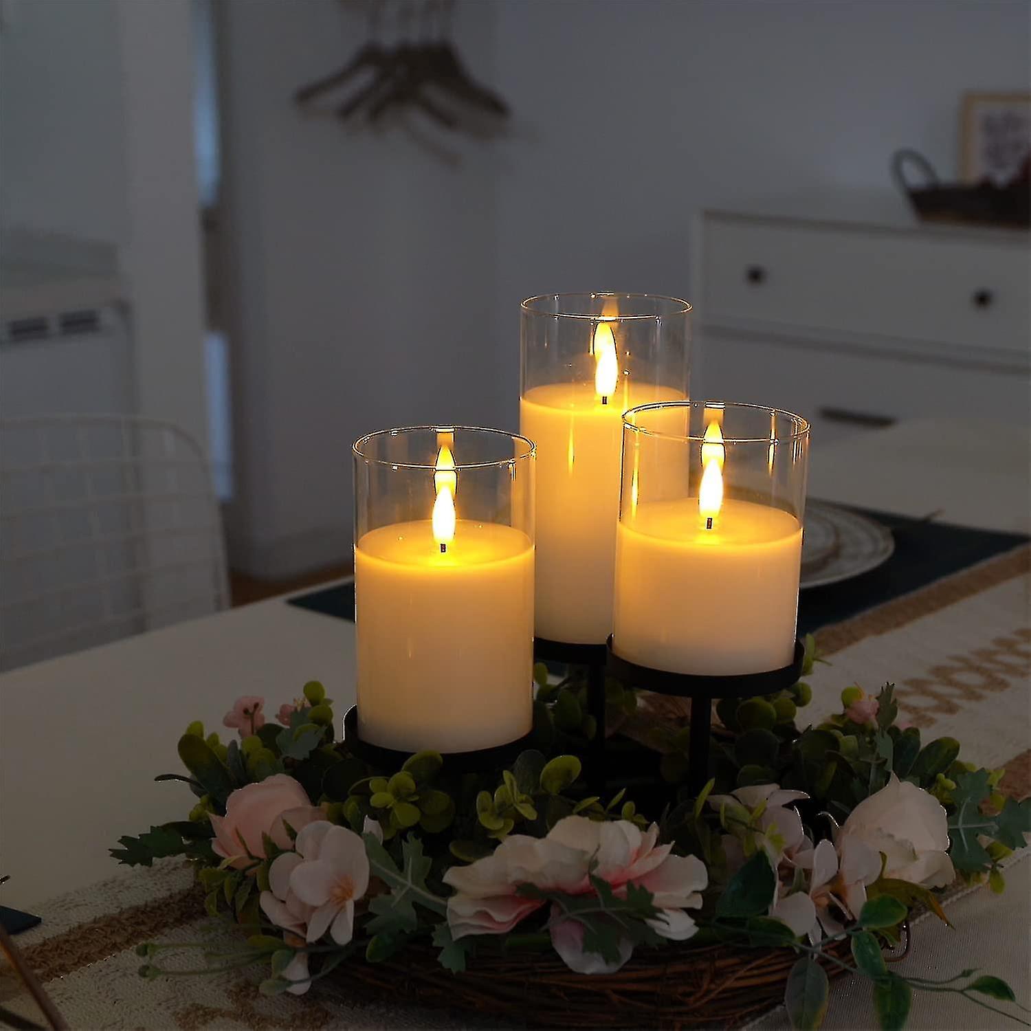 Clear Glass Flameless Candles Battery Orated With Timer, Remote Control ...