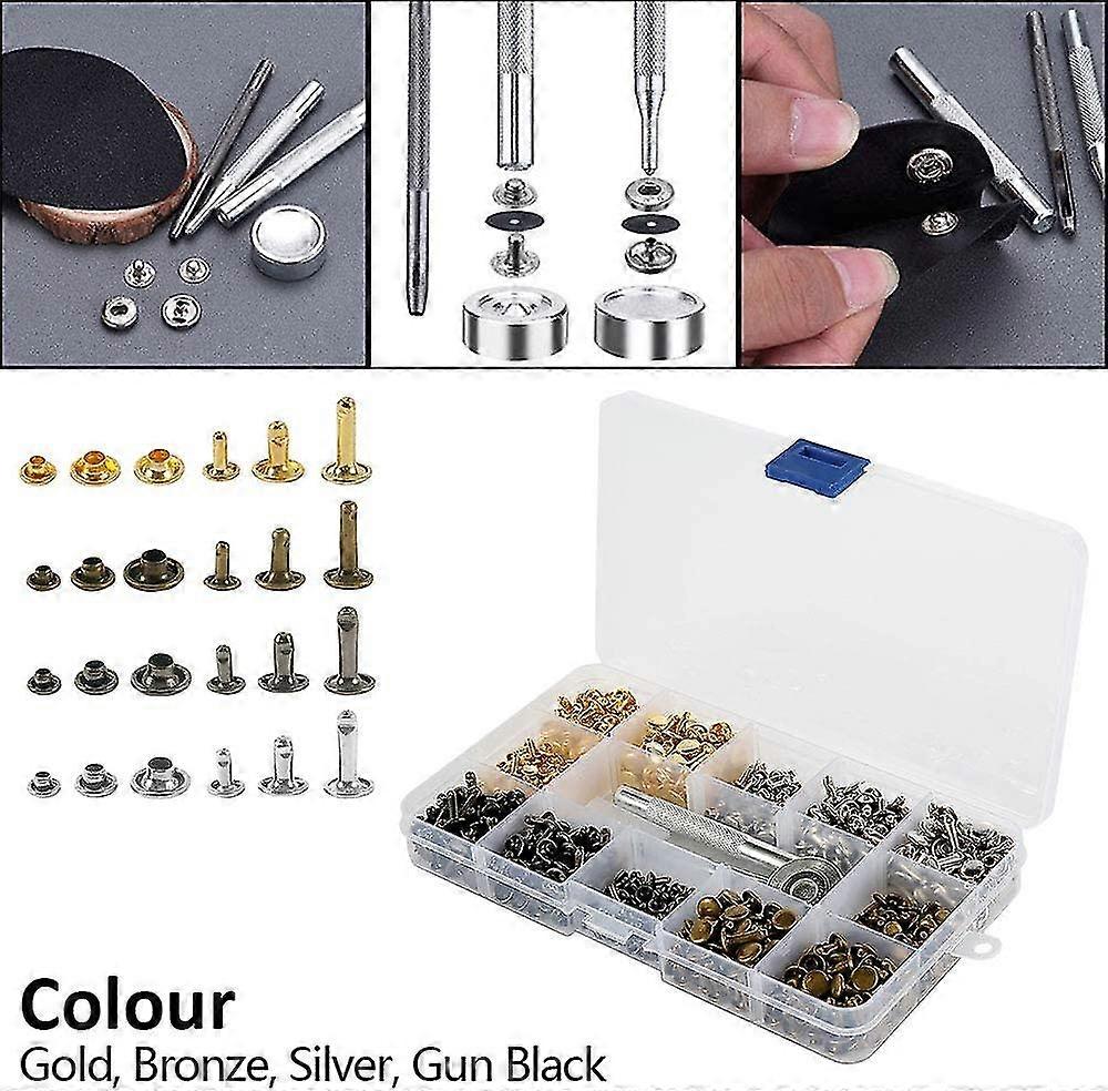 360 Leather Rivets Set Double Cap,3 Sizes Metal Tubular Rivet With ...