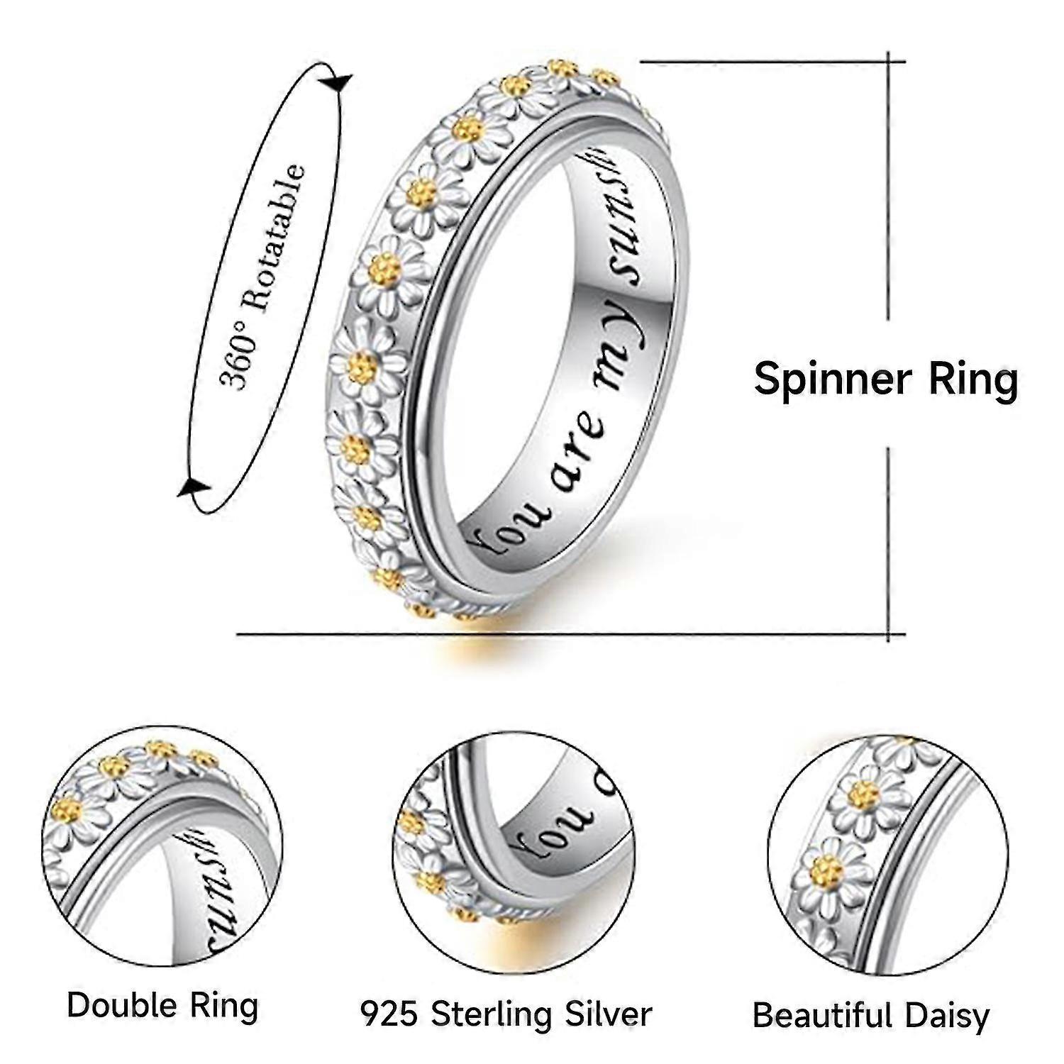 Daisy Spinner Rings,You Are My Sunshine Sunflower Anxiety Relief Fidget Ring,Stress Relieving ...