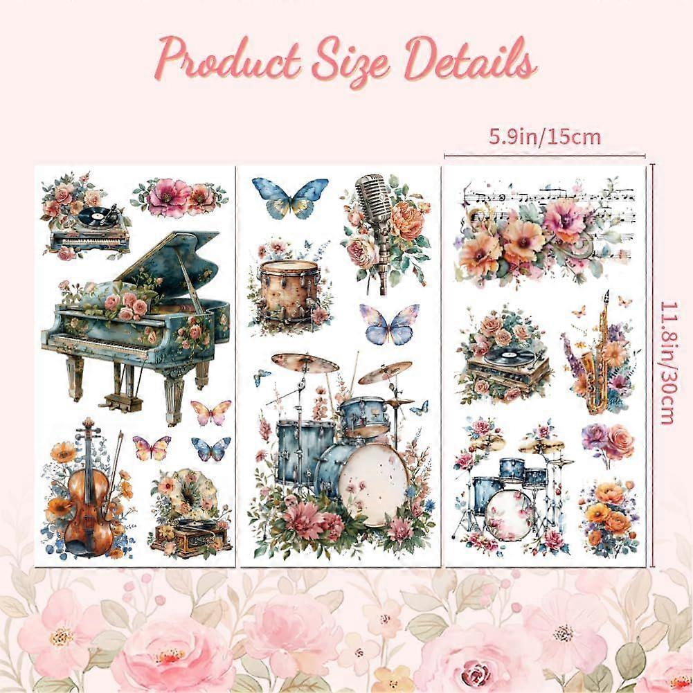 Rub on Transfer Decals for Furniture Crafts 6"x12" 3Pcs Musical ...