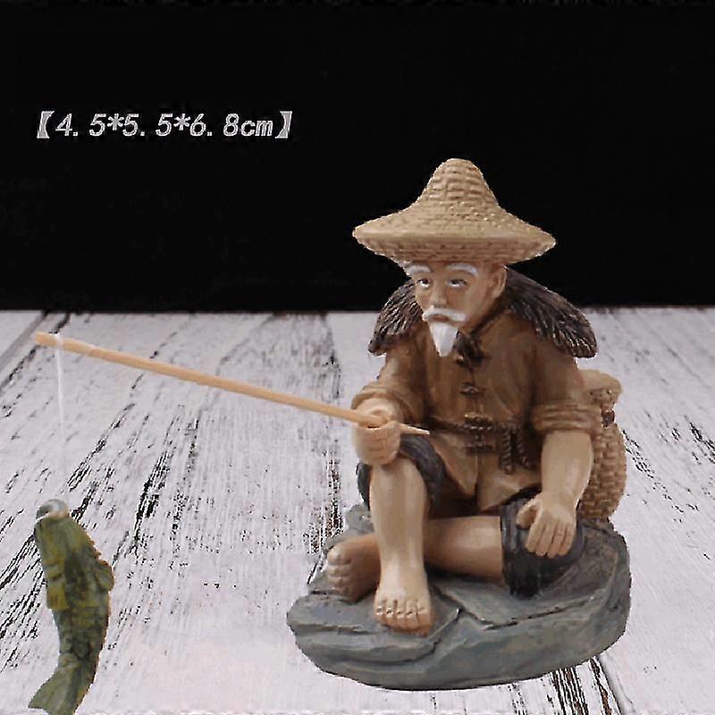 Fishing Old Man Resin Figure Statue Sitting Garden Ornament For Outdoor ...