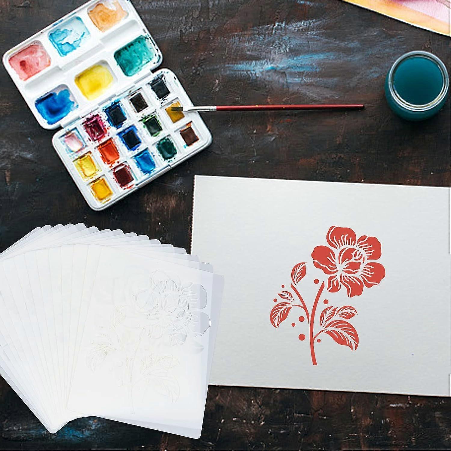 16PCS 16 Styles 7.8 x 5.8 Rose Stencils Flower Drawing Stencil Large ...
