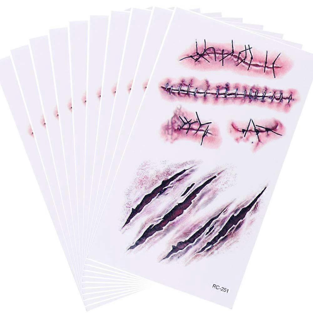 10 x Halloween Zombie Scars Tattoos Stickers with Fake Scab Blood ...